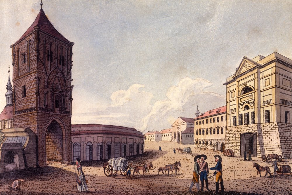 Pulverturm und Hybern-Zollhaus, Prag, ca. 1810