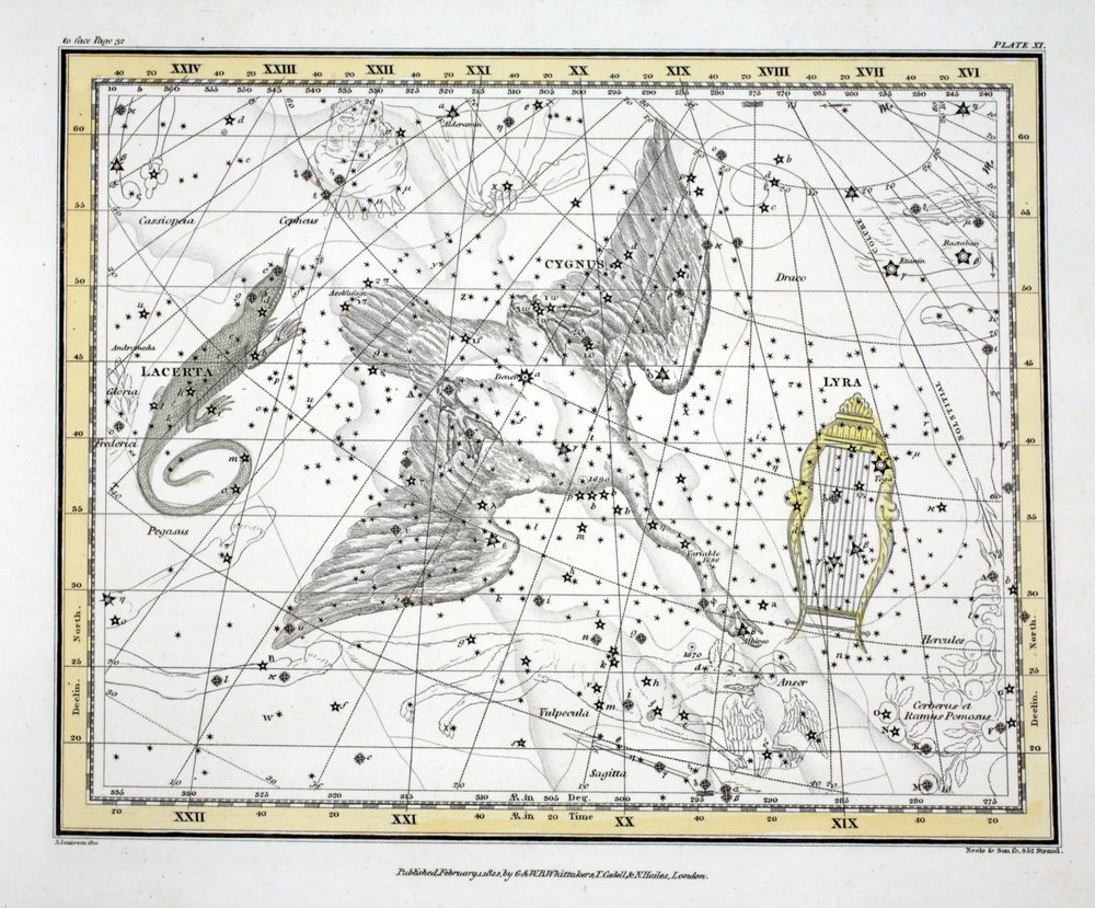Die Konstellationen (Tafel XI) Cygnus, Lacerta und Via Lactea, aus 'A ...