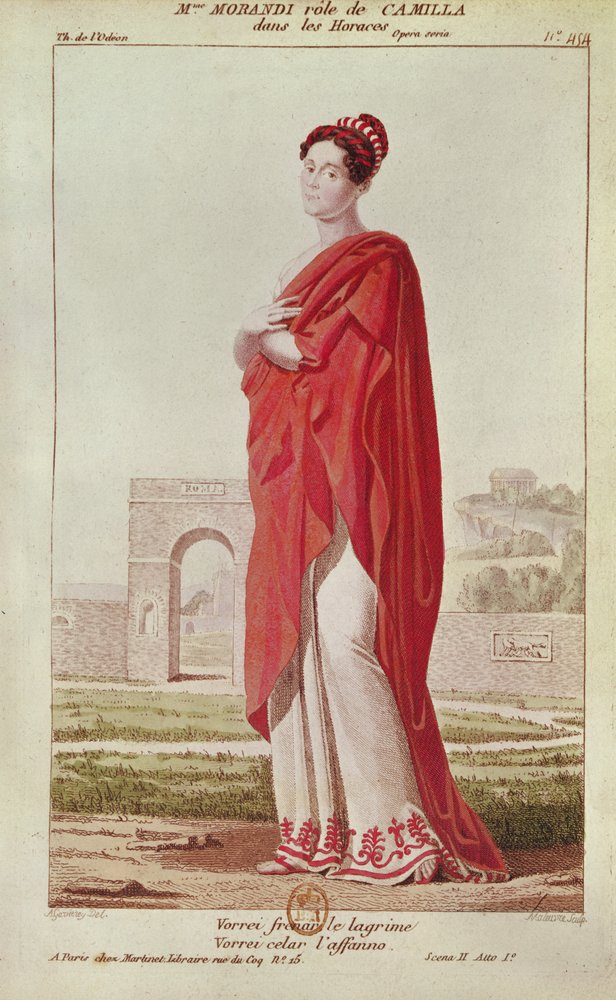 Madame Morandi in der Rolle der Camille, aus Akt I Szene 2 von 'Horatii ...