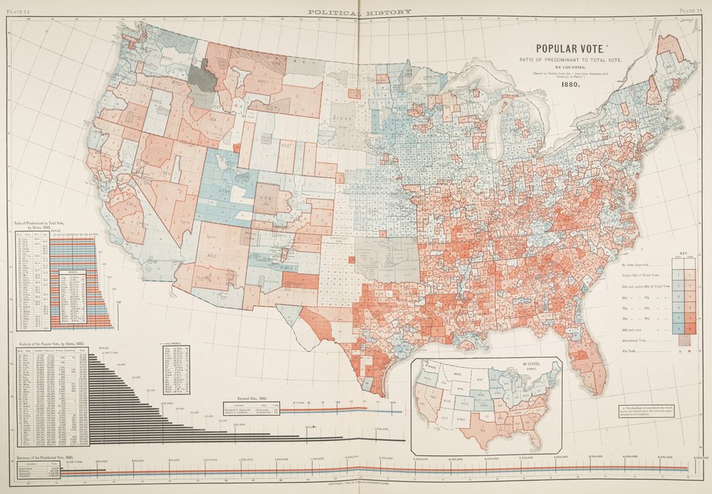 Politische Karte der Wahl von 1880, Platte 11, Gannett, Henry und ...