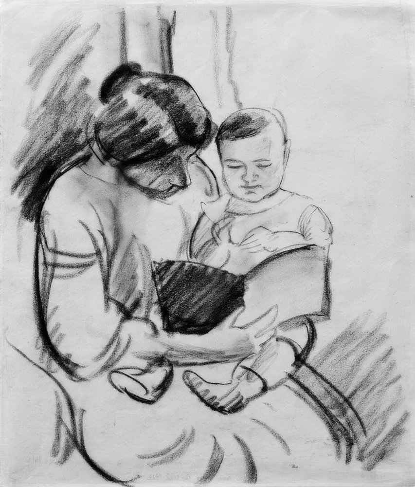 Mutter mit Kind, lesend (Elisabeth und Walterchen)