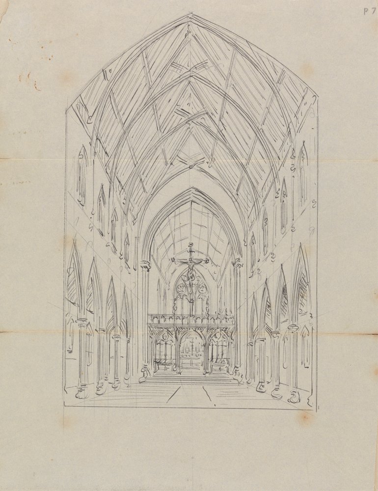 Skizze des Inneren einer gotischen Kirche
