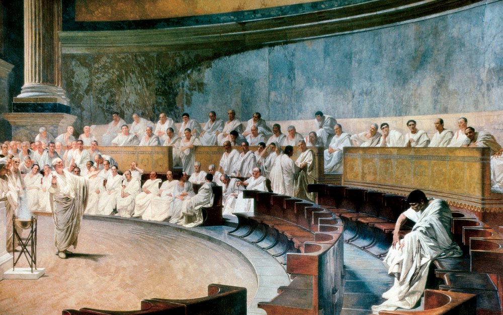 Cicero entlarvt Catilina am 8. November 63 v. Chr., Die Szene spielt in ...