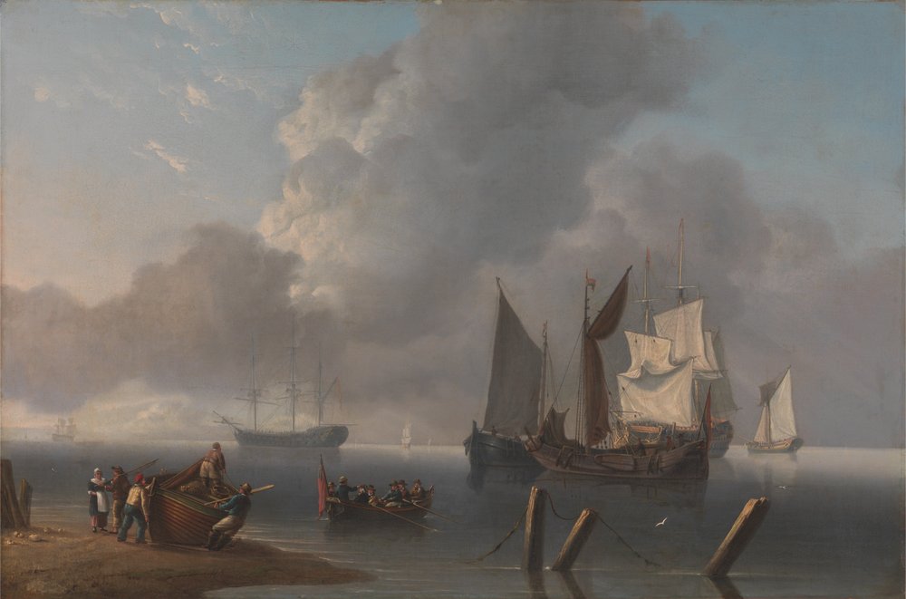 Kriegsschiffe vor Anker, der kommandierende Admiral wird zur ...