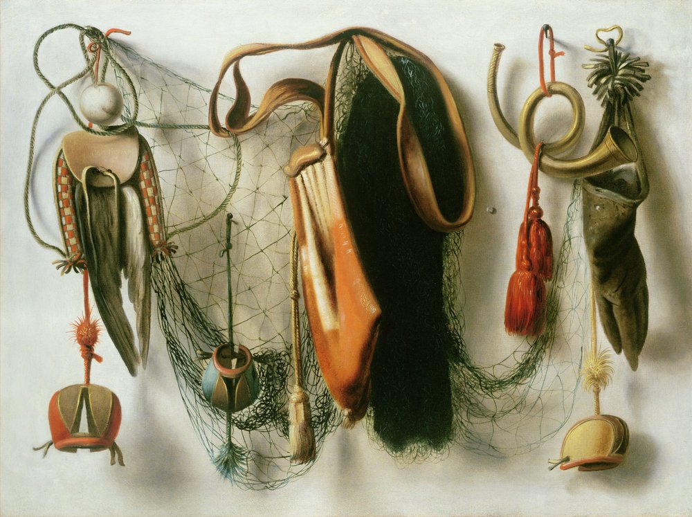 Ein Trompe-l'Oeil von Falknereiausrüstung