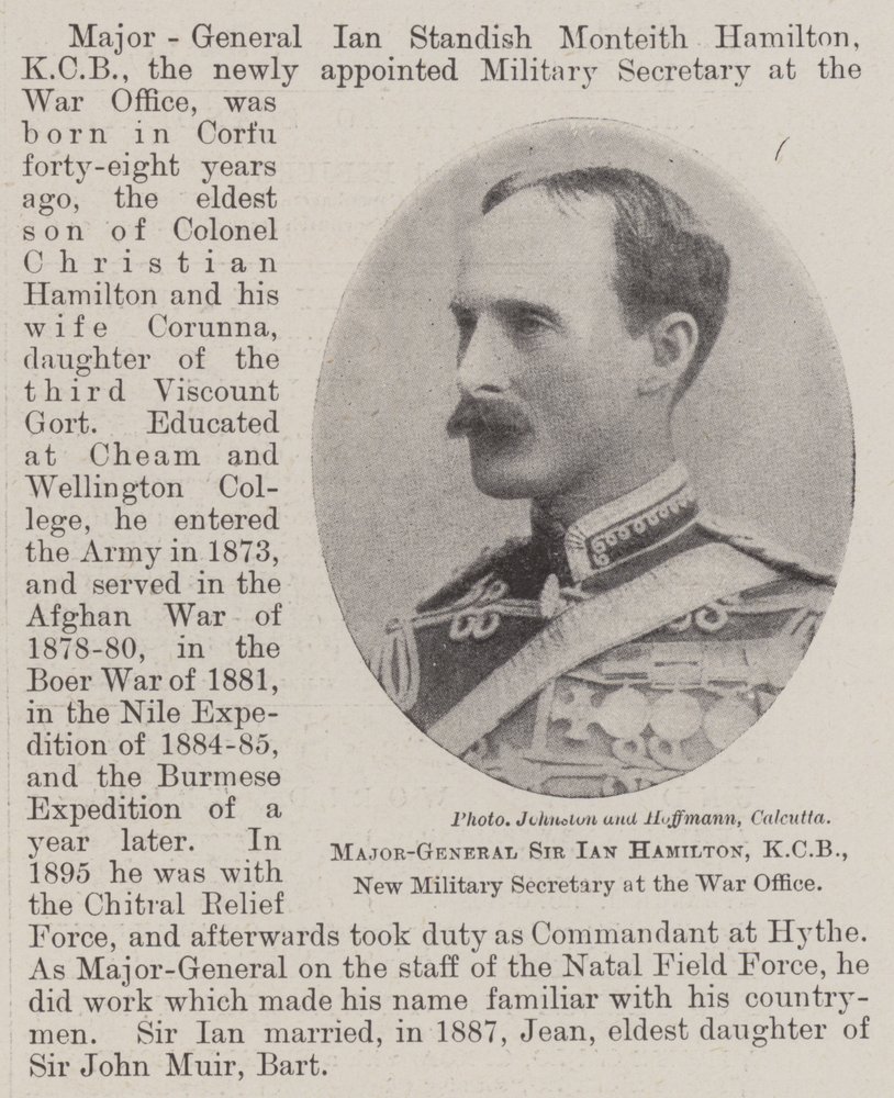 Generalmajor Sir Ian Hamilton, KCB, neuer Militärsekretär im ...