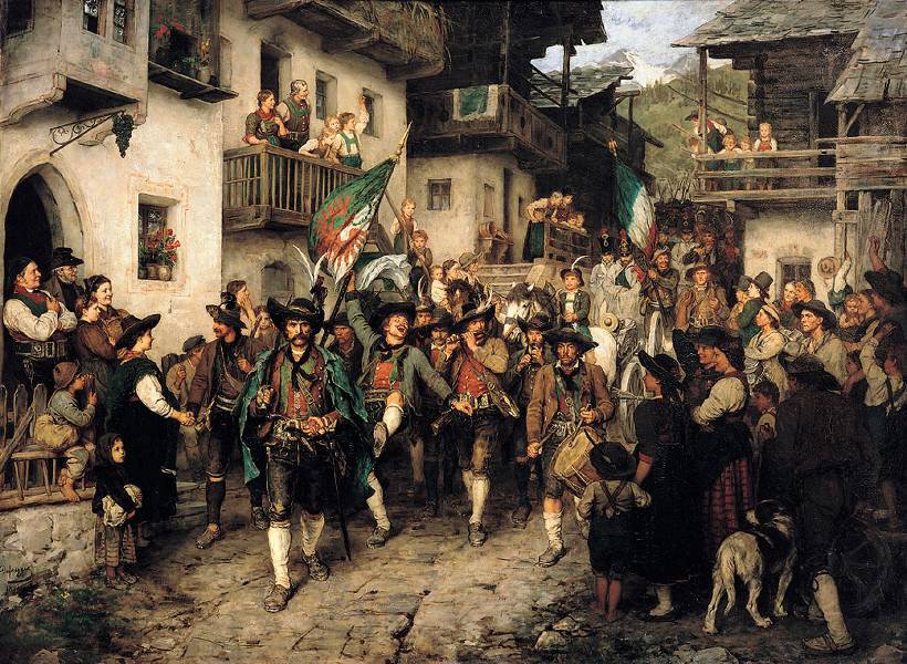 Heimkehrender Tiroler Landsturm im Krieg von 1809