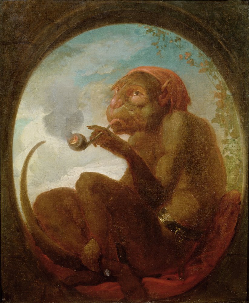 Schild mit einem Affen, der eine Pfeife raucht