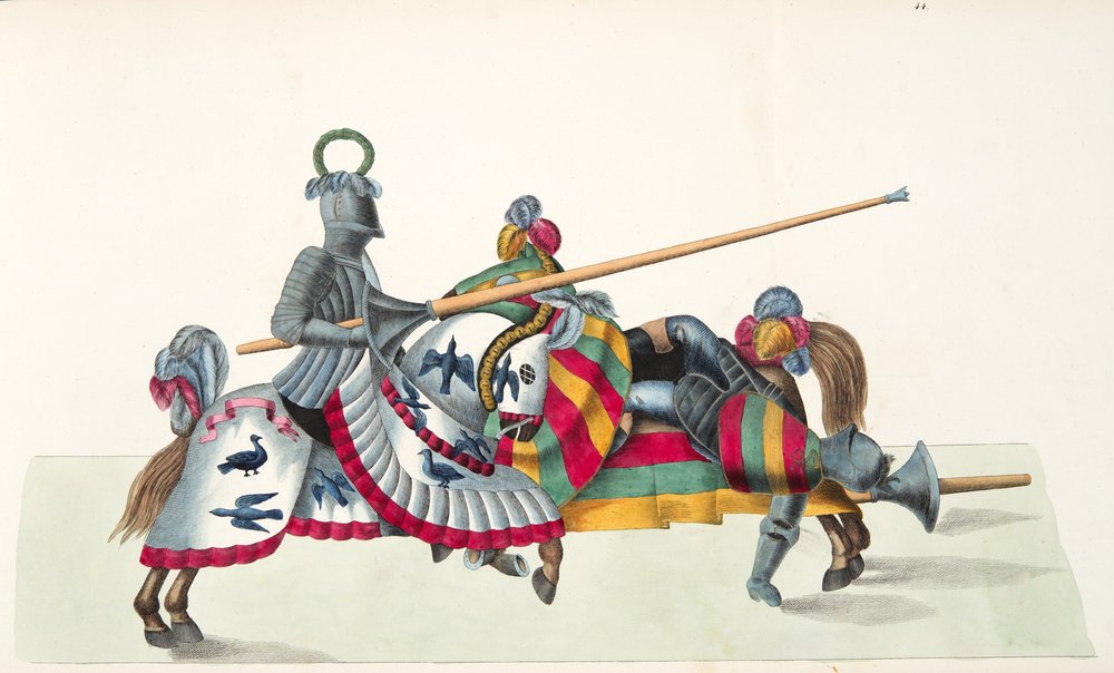 Zwei Ritter bei einem Turnier, Platte aus 'Eine Geschichte der ...