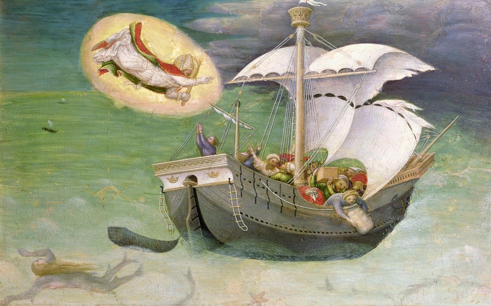 St. Nikolaus rettet ein Schiff vor dem Wrack, Predella-Panel des ...