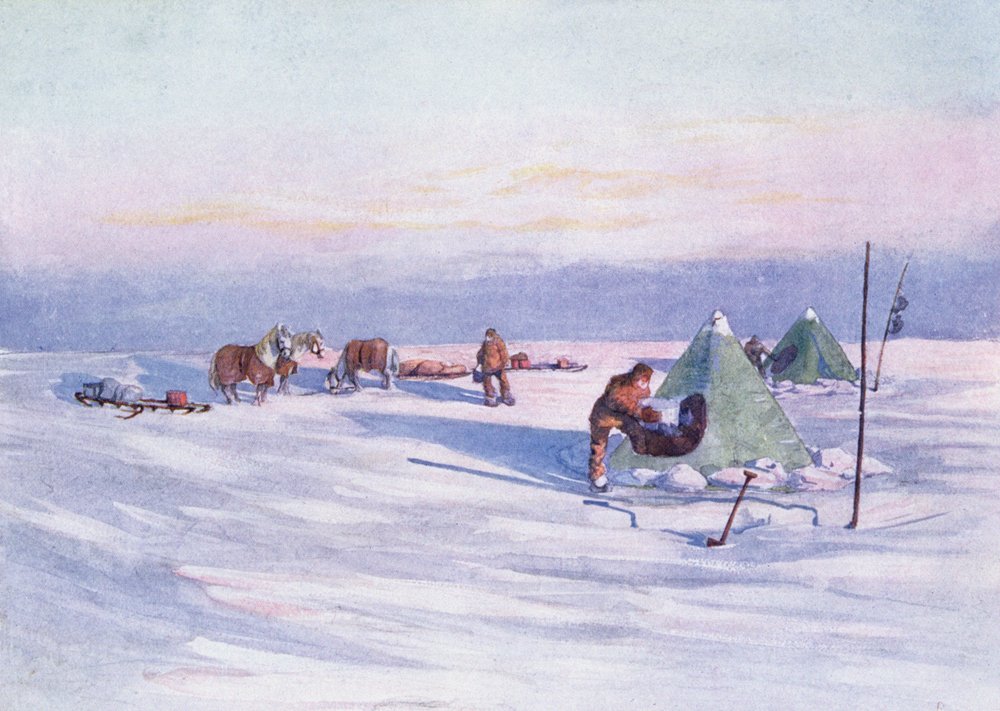 Organisation des Lagers, Illustration aus 'Nimrod in der Antarktis 1907 ...