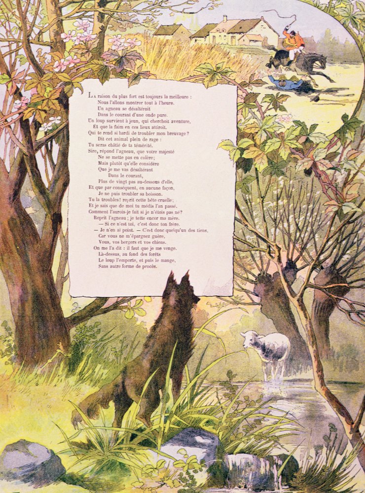 Der Wolf und das Lamm, aus Fabeln von Jean de La Fontaine (1621-95)