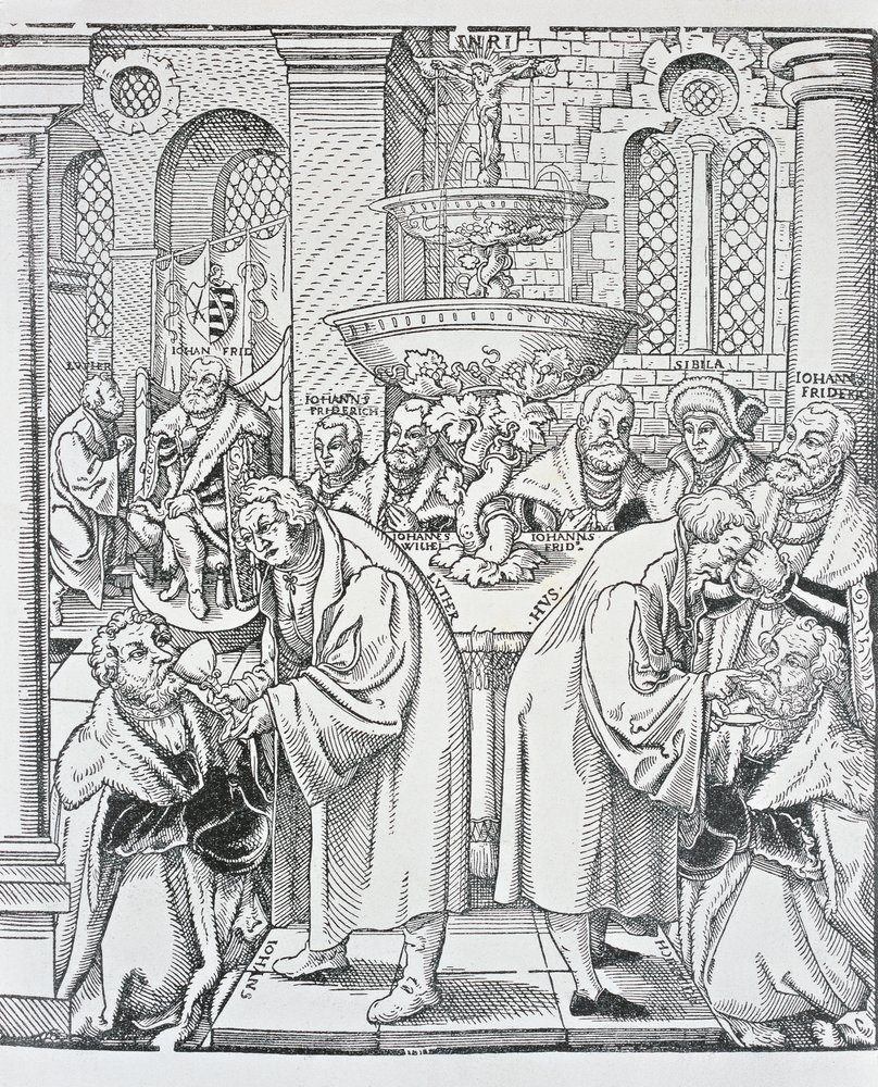 Reformatoren Martin Luther und Jan Hus spenden das Abendmahl