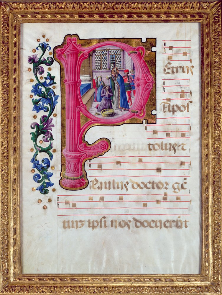 Historisierte Initiale 'P' darstellend die Taufe von Konstantin (ca ...