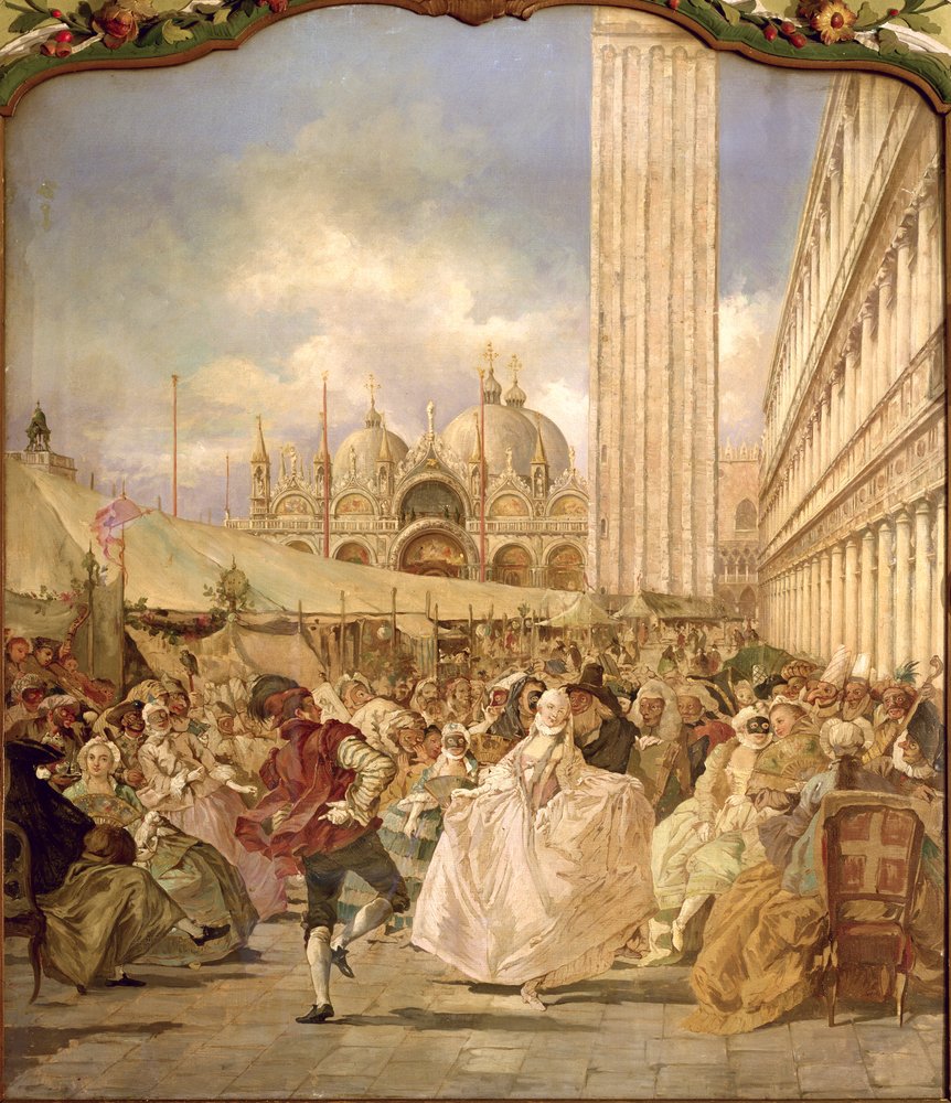 Maskenball auf dem Markusplatz, Venedig von Guiseppe Ponga