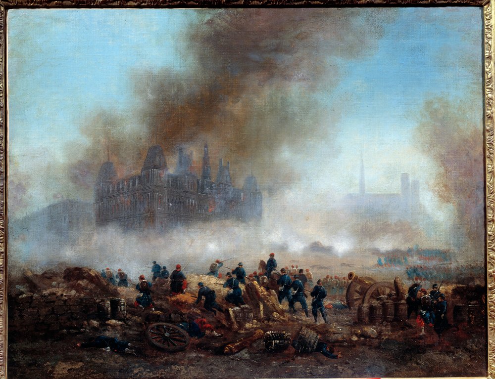 Das Rathausfeuer, angegriffen von den Truppen von Versailles (27. Mai)