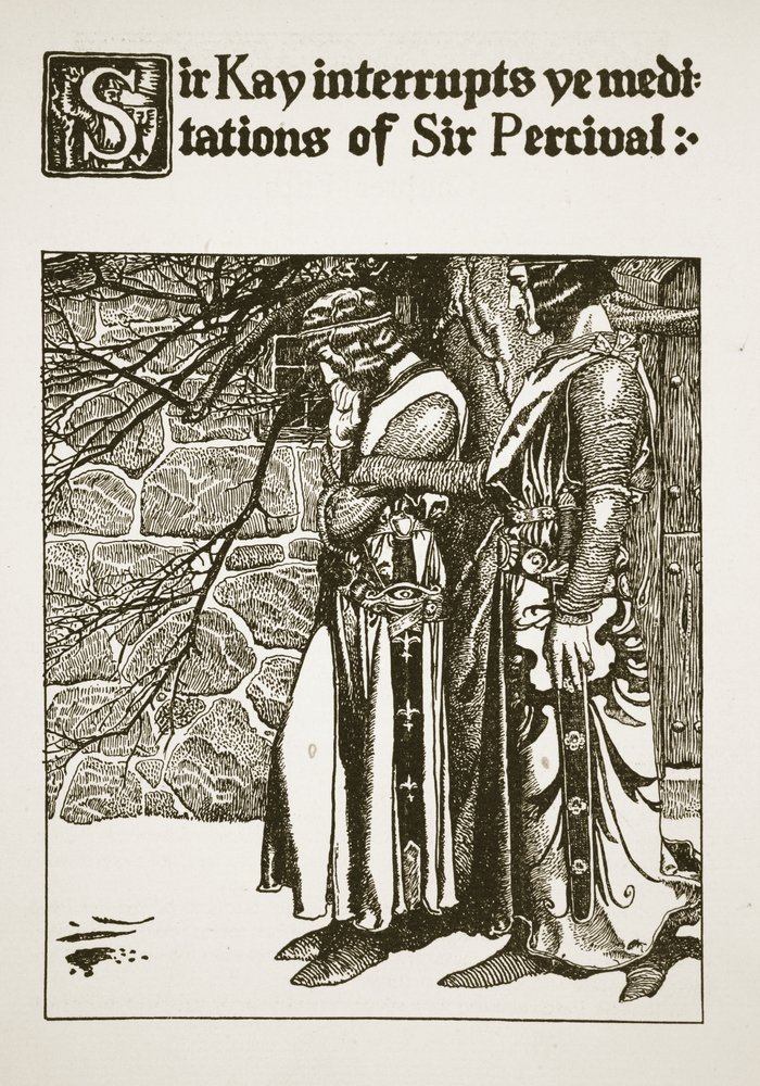 Sir Kay unterbricht die Meditationen von Sir Percival, Illustration aus ...