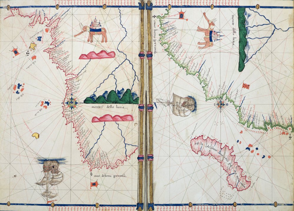 Ms Ital 550.0.3.15 fol.4v-5r Karte von Afrika und dem Kap der Guten ...