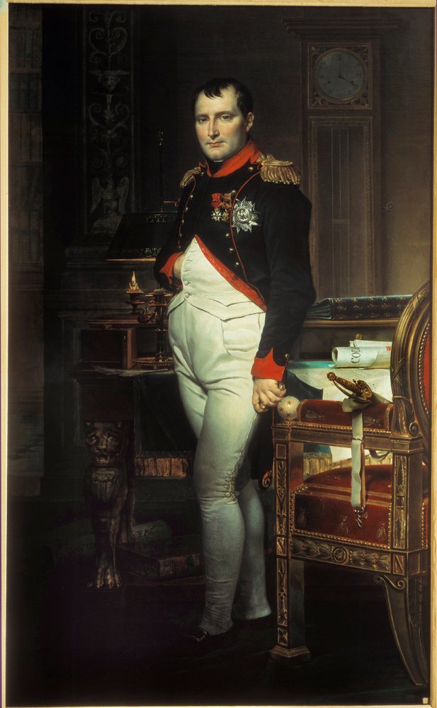 Ganzkörperporträt von Napoleon I. (1769-1821) in seinem Arbeitszimmer ...