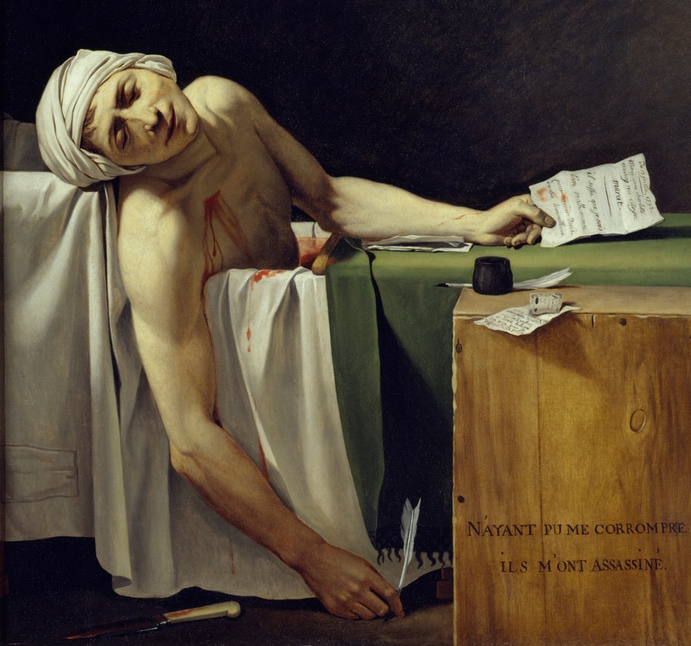 Der Tod des Marat (Jean-Paul Marat (1743-1793) ermordet). Detail ...