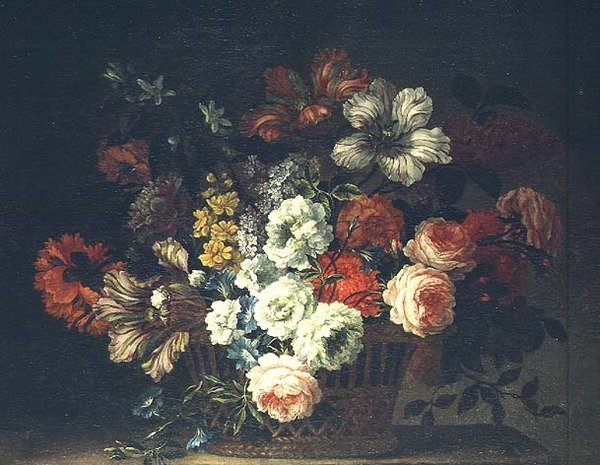 Stillleben mit Blumen in einem Korb