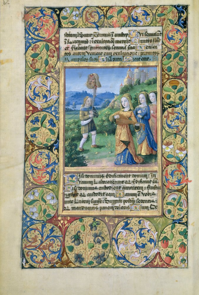 David mit dem Kopf von Goliath, aus dem 'Stundenbuch des Louis d'Orleans'