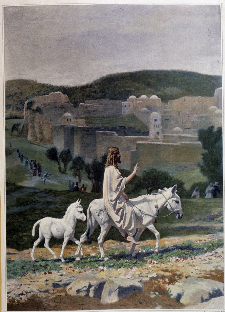 Christi Einzug in Jerusalem am Palmsonntag. Gravur nach einem Gemälde ...