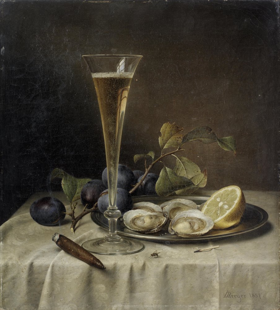 Stillleben mit Champagner und Austern