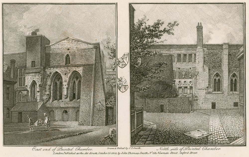 Ostseite (links) und Nordseite (rechts) der Painted Chamber ...