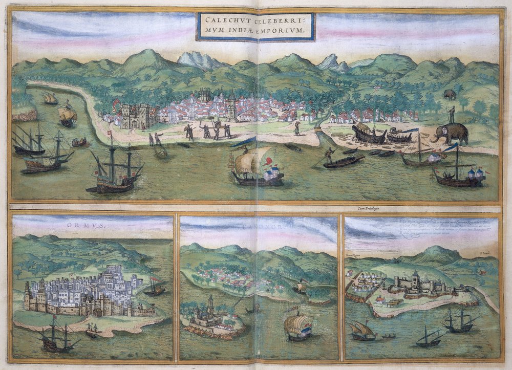 Karte von Calicut, aus 'Civitates Orbis Terrarum' von Georg Braun (1541 ...