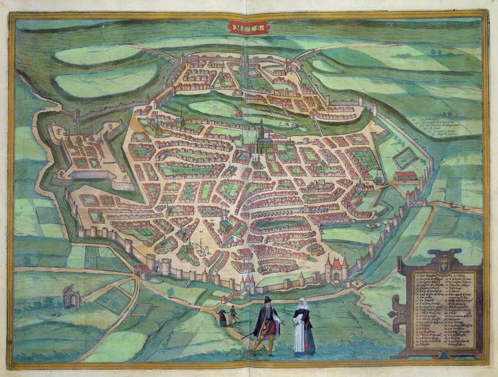 Karte von Metz, aus 'Civitates Orbis Terrarum' von Georg Braun (1541 ...