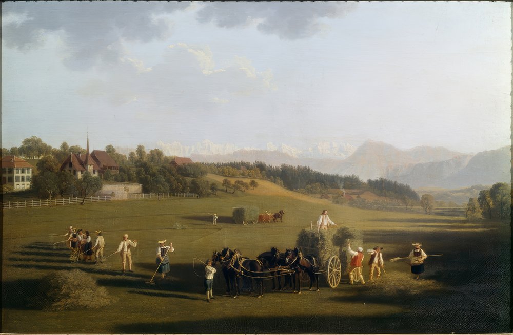 Heuernte bei Bern von Joseph Simon Volmar: Kunstdruck