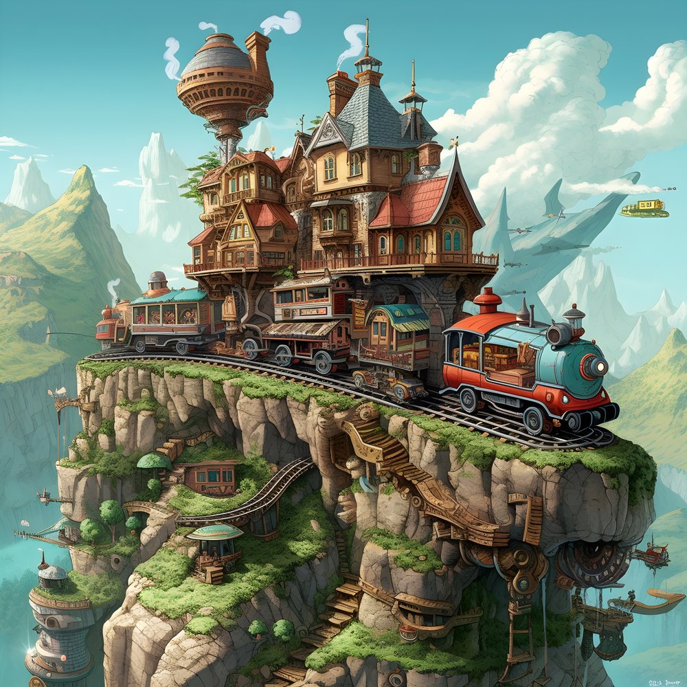 Mini-Zug mit 3 Waggons und 1900 Lokomotive mit 6 Kindern, die auf dem ...