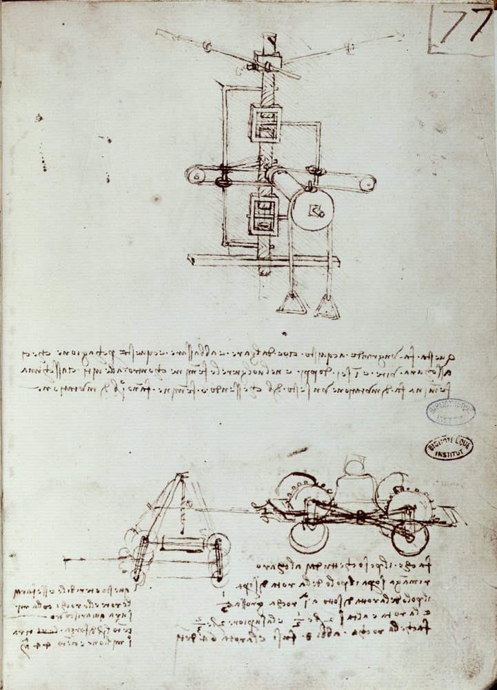 Zeichnung einer Flugmaschine. Manuskript von Leonardo da Vinci