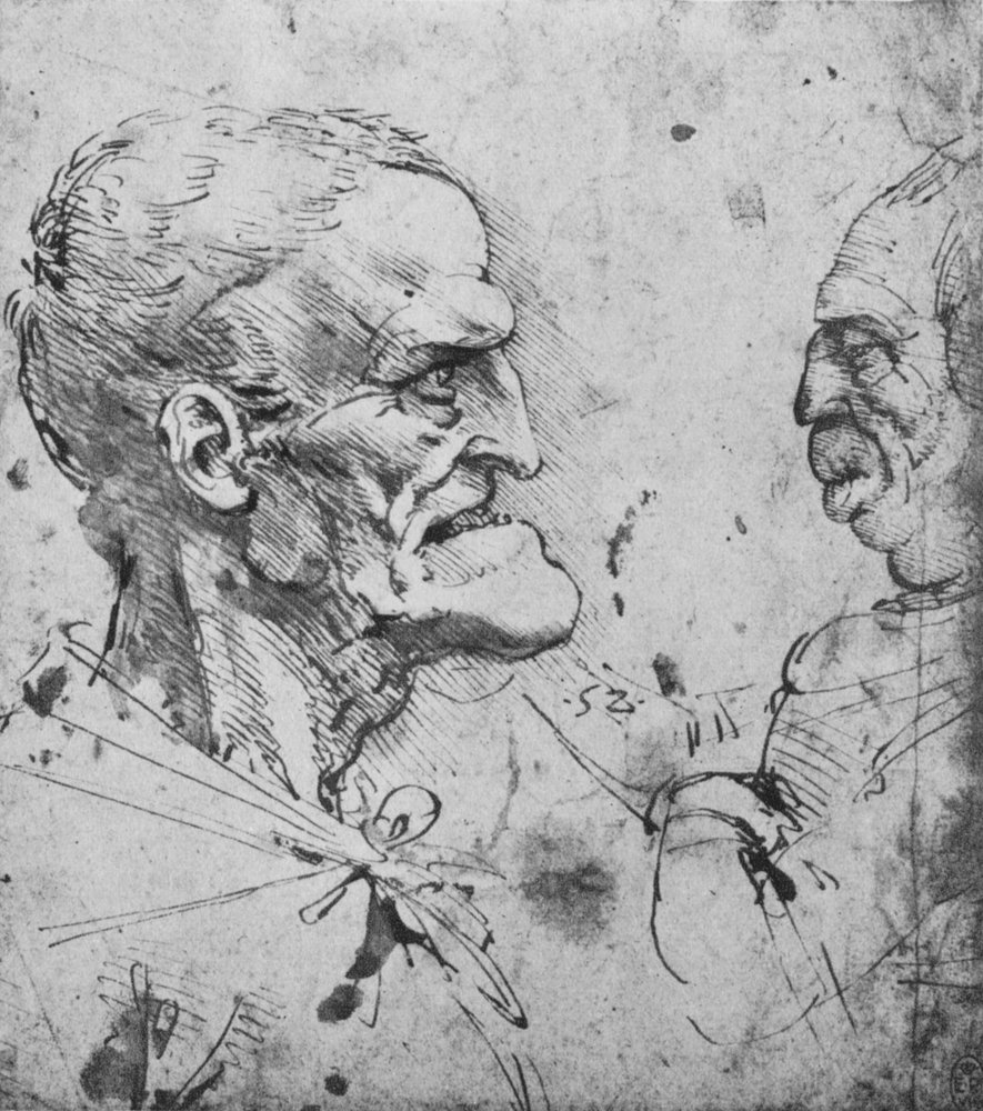 Groteske Profile eines Mannes und einer Frau, die sich gegenüberstehen ...