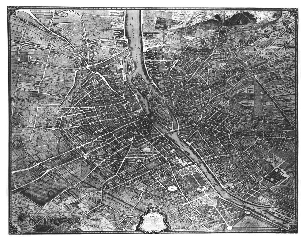 Plan von Paris, bekannt als 'Plan de Turgot', graviert von Claude Lucas ...