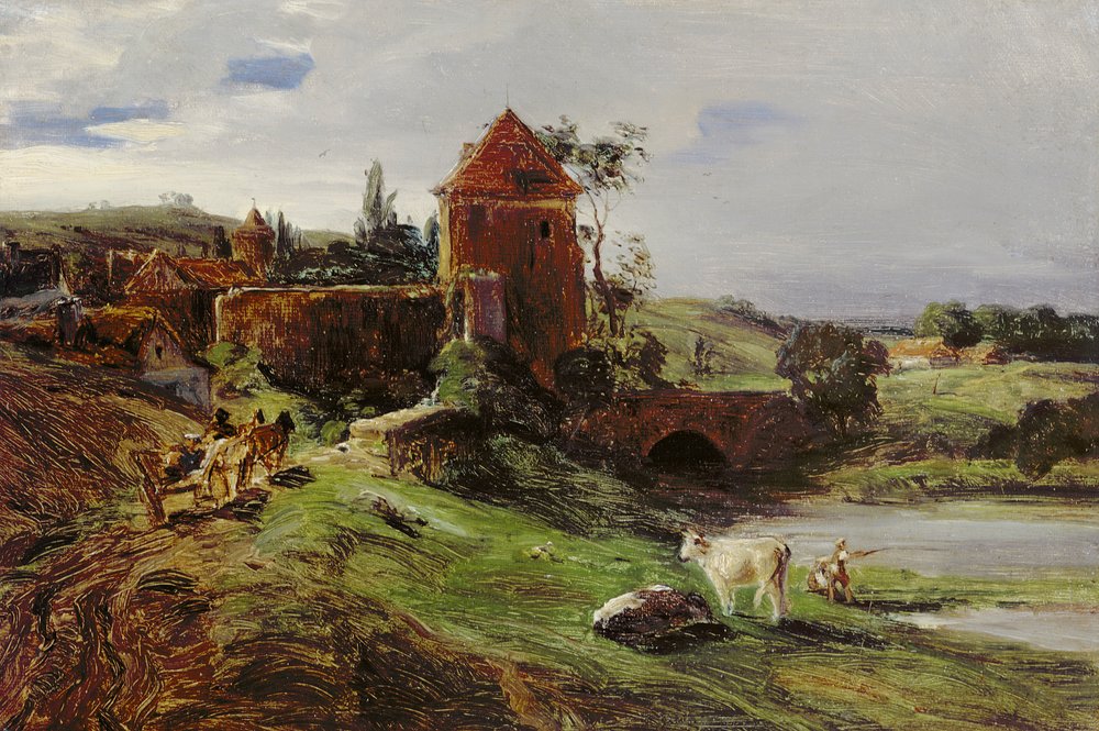 Landschaft mit einer Brücke bei Landsberg an der Warthe