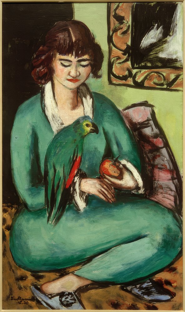 Quappi mit Papagei von Max Beckmann: Kunstdruck kaufen