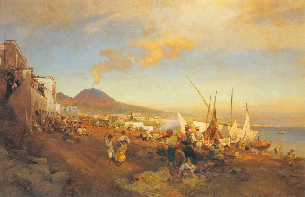 Am Strand von Neapel von Oswald Achenbach: Kunstdruck