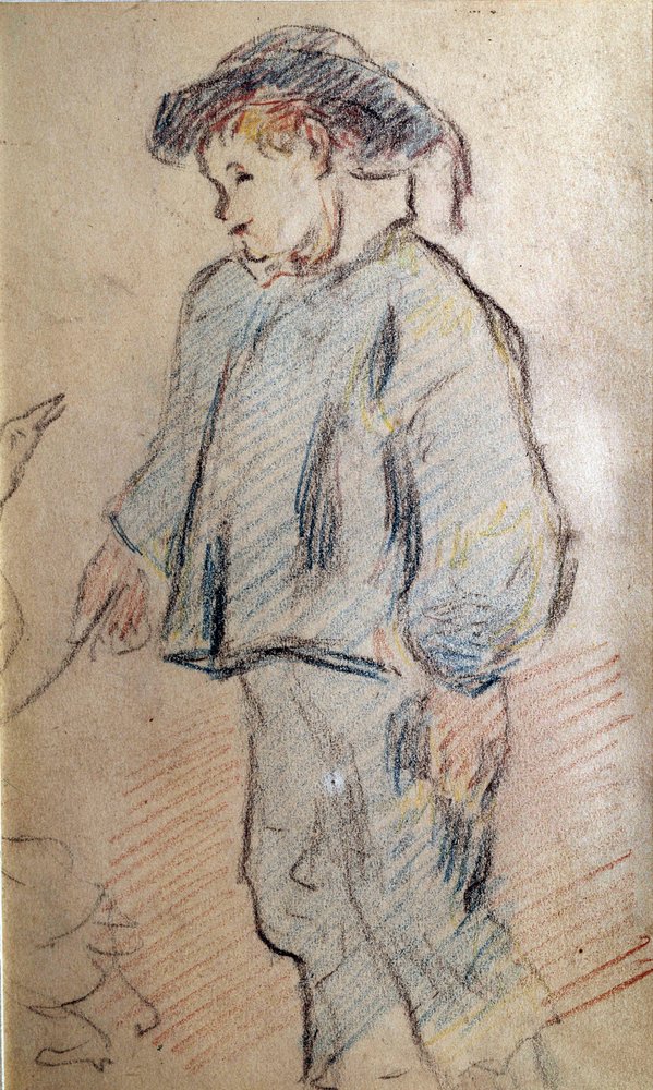 Kleiner bretonischer Junge mit einer Gans. Skizze von Paul Gauguin ...