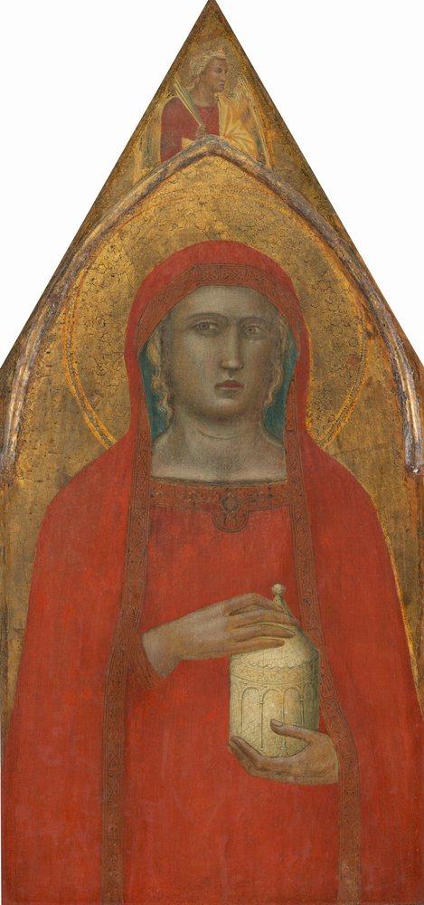 Heilige Maria Magdalena mit einem Engel [linkes Panel]