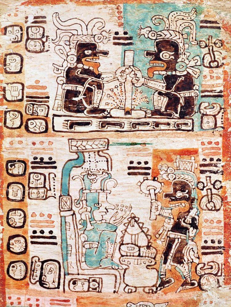 Detail aus einem Maya-Codex von Pre-Columbian: Kunstdruck