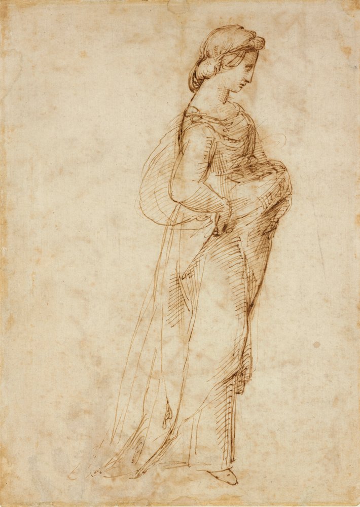 Weibliche Figur, die nach rechts geht, ca. 1500-1520