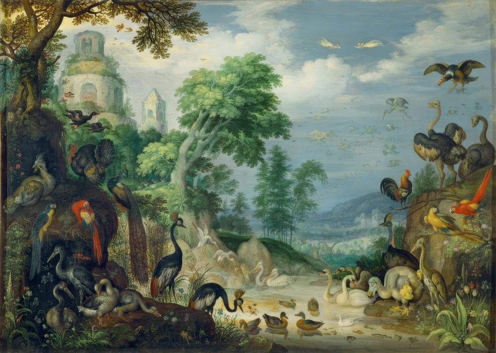 Landschaft mit Vögeln von Roelandt Savery: Kunstdruck
