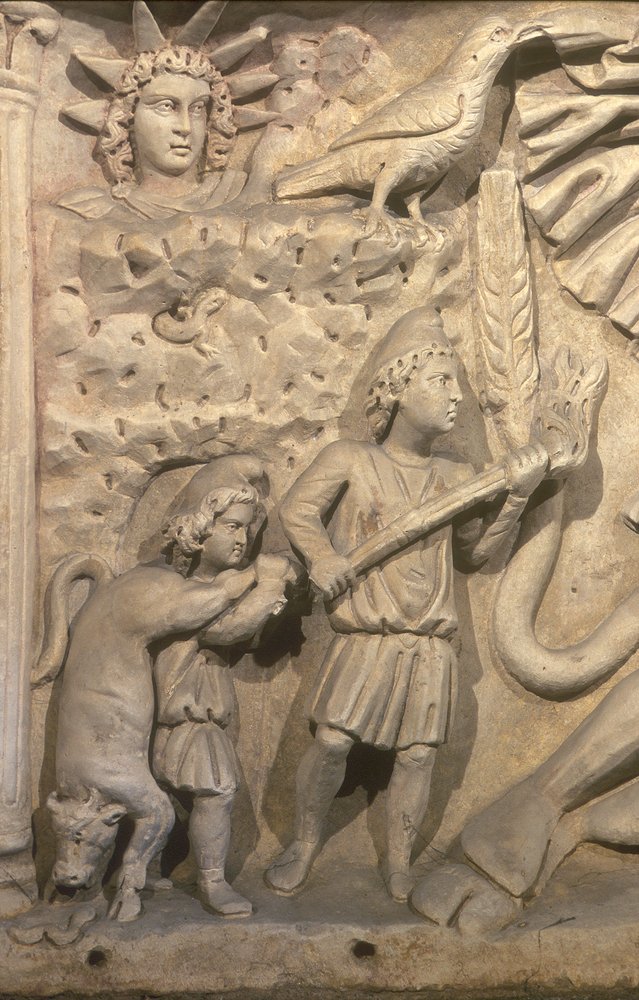 Detail des Reliefs auf dem Mithras-Altar von Roman