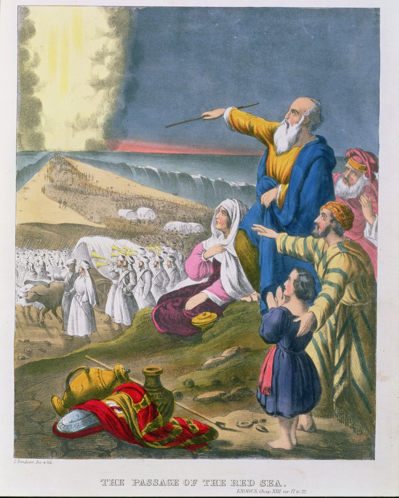 Moses teilt das Rote Meer, aus einer Bibel gedruckt von Edward Gover ...