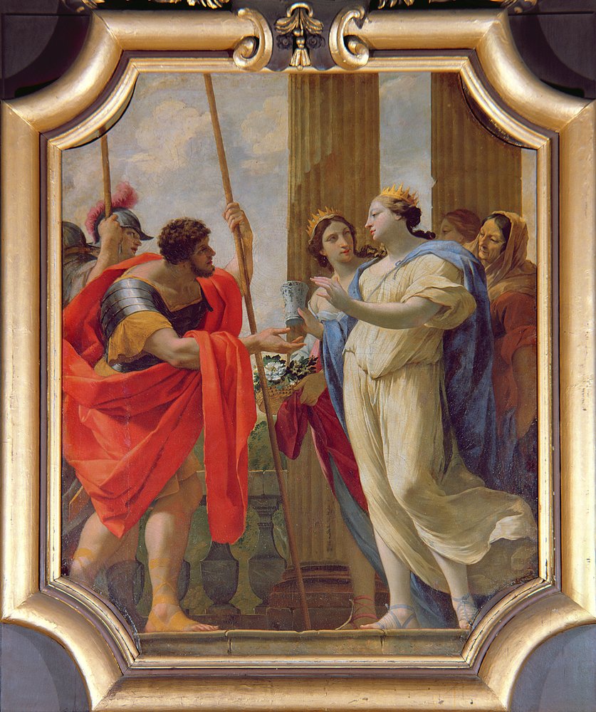 Polydamne gibt Menelaos und Helena die Medikamente Enula Campana und Moly