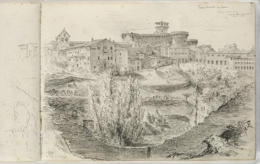 Die Rocca Nuova (oder Torre Maschio, Volterra) ca. 1831