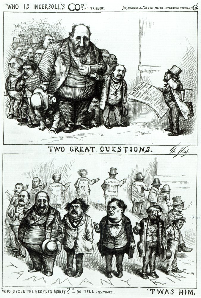 Karikaturen mit William Marcy 'Boss' Tweed, James Ingersoll und George ...