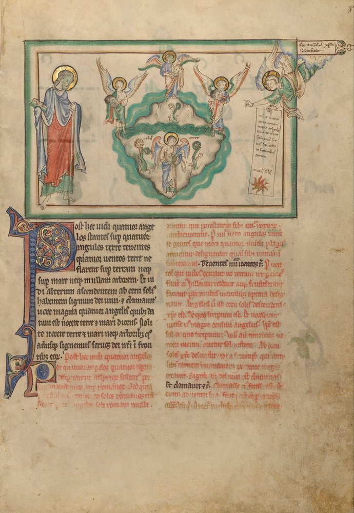 Engel, die die vier Winde halten, und ein Engel, der Christus bedeutet